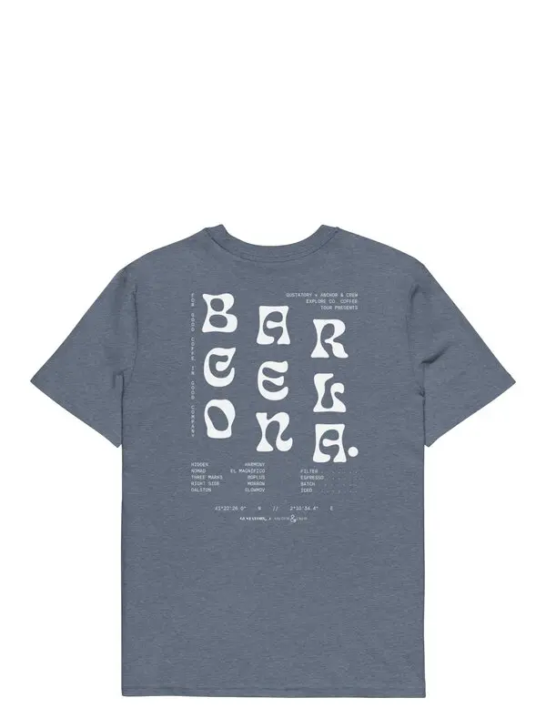 ANCHOR & CREW Heather Gustatory Barcelona Coffee Scene Organic Cotton Embroidered T-shirt - Blue