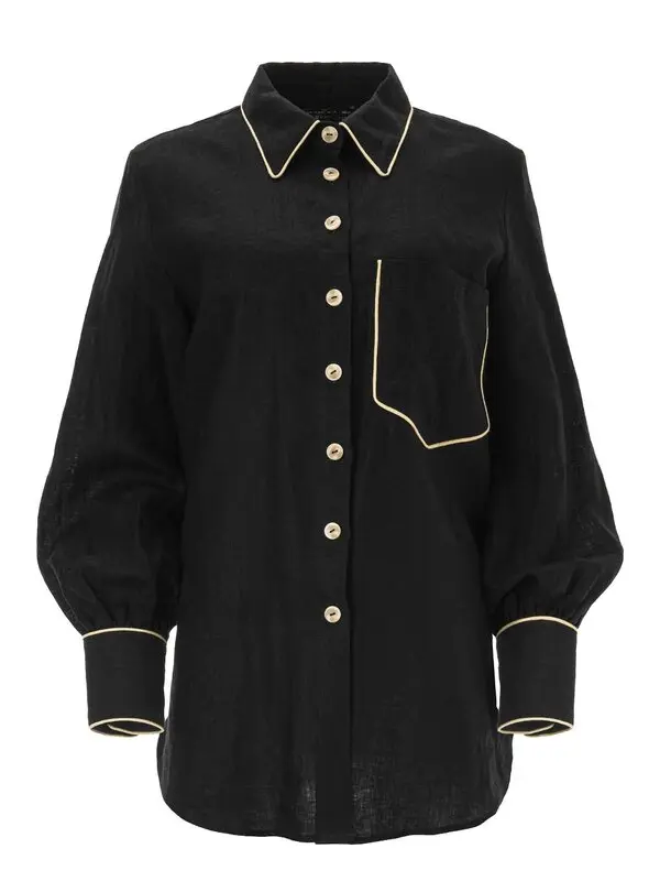 LITA COUTURE Oversized Linen Shirt - Black