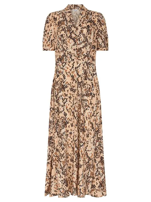 LILY AND LIONEL Neutrals Julia Button Down Snakeskin Print Maxi Dress - Brown