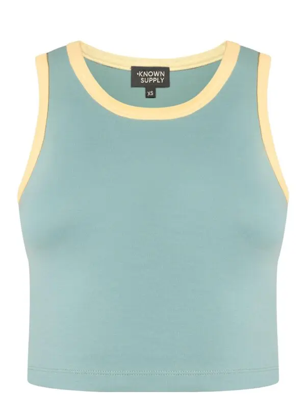 KNOWN SUPPLY Piped Razor Back Cotton Tank Tess Mermaid/blonde - Blue