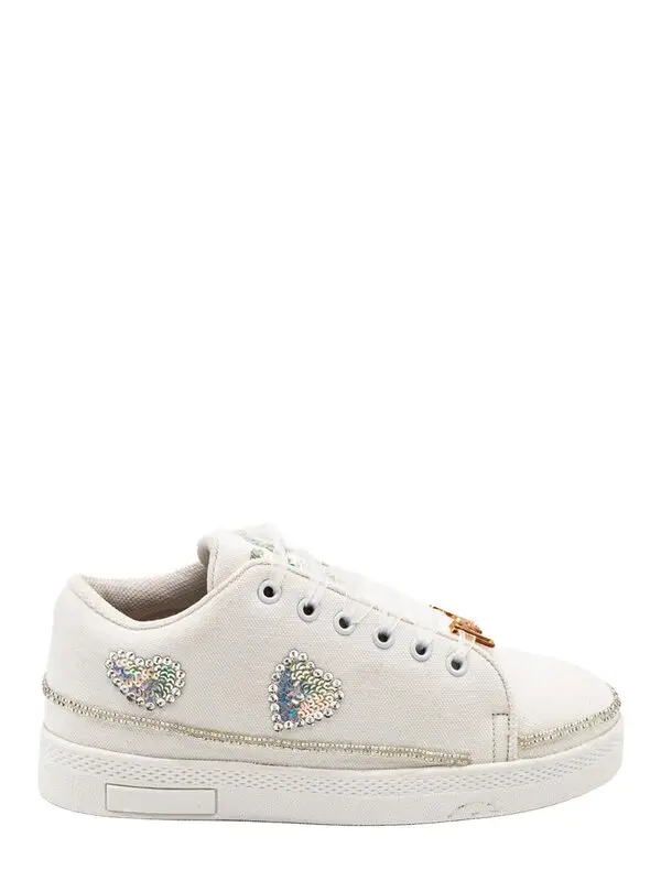 RETTROSE Raelynn Luxury Canvas Handmade Embellished Tennis Shoe - White