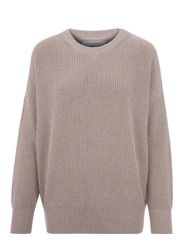 PAUL JAMES KNITWEAR Cotton Tiffany Ribbed Crew Neck Jumper Fawn - Brown