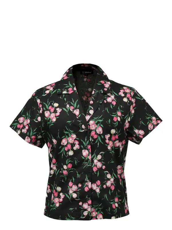 SMART AND JOY Flower Print Crop Shirt - Black