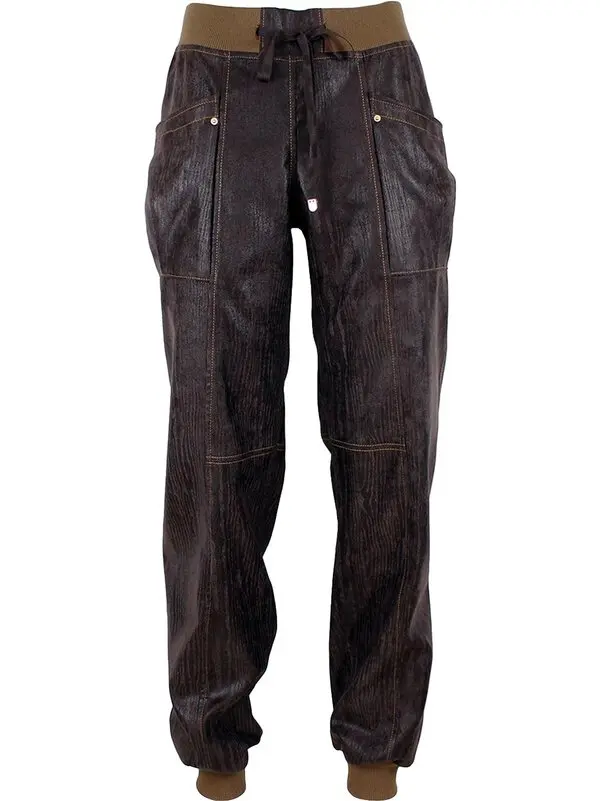LALIPOP DESIGN Jogger Pants With Wood-textured Vegan Leather Finish - Brown