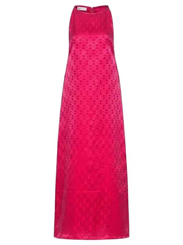 SILK AND BEARS Aurora Fuchsia Damask Hand-dyed Silk Jacquard Maxi Dress - Pink