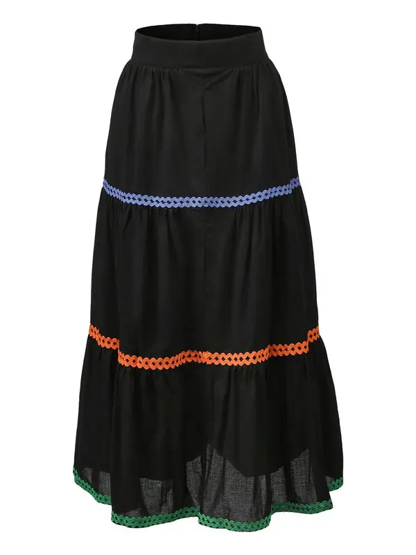 SMART AND JOY Tiered Ruffles Bohemian Flared Skirt - Black