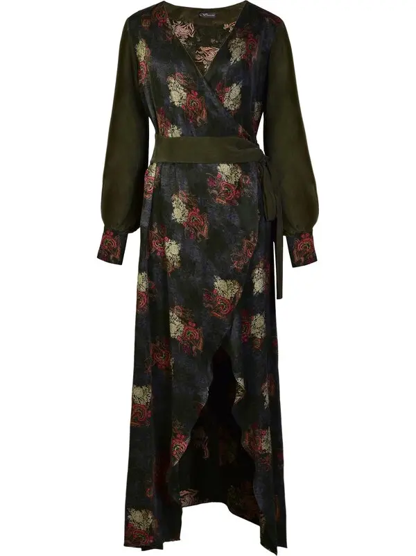 SARVIN Long-sleeve Wrap Dress - Green/black