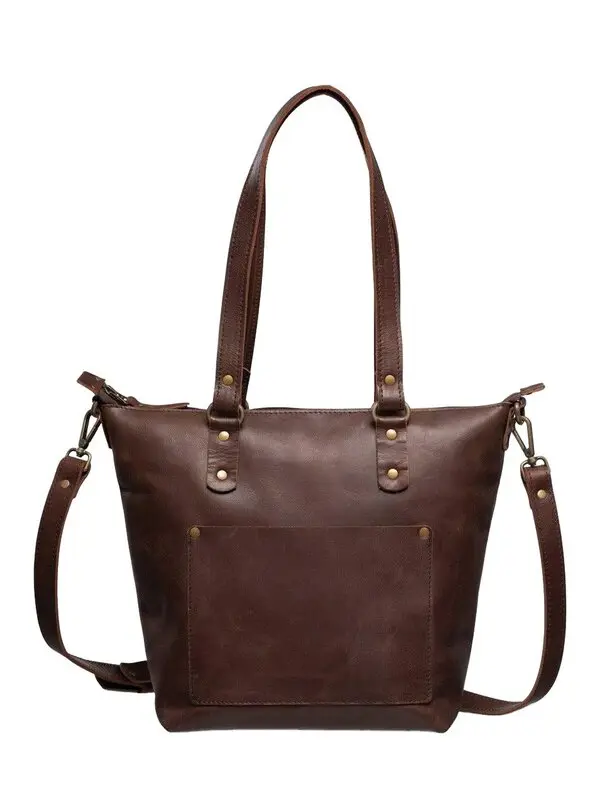 HIDES LEATHER CO. Handmade Large Leather Tote Shoulder Bag - Brown