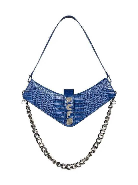 PCFG Pure Leather Boomerang Shoulder Bag - Blue
