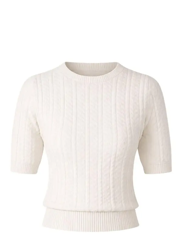 SACHA DRAKE Short Sleeve Chevron Knit Top In Ivory - White