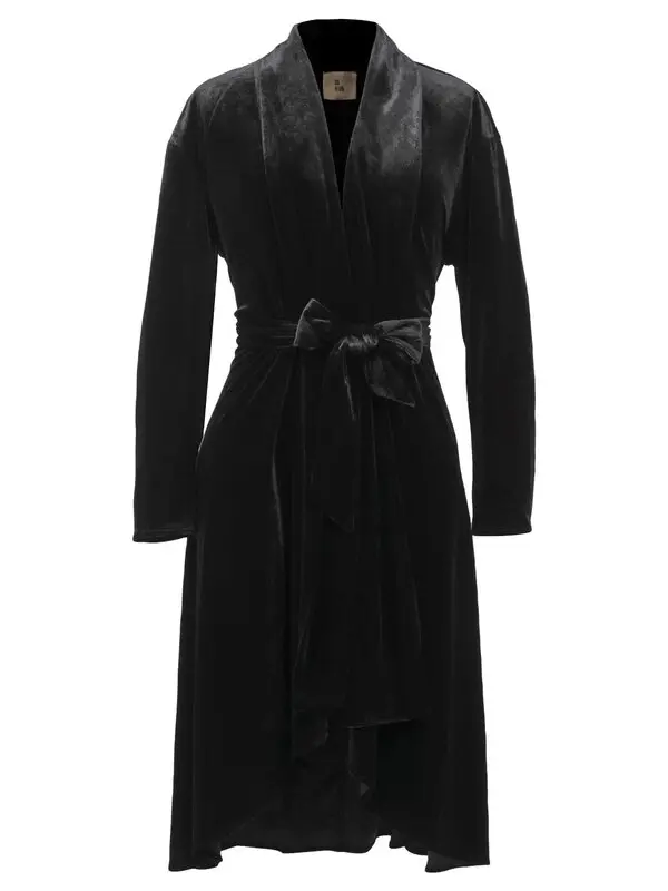 SMART AND JOY Wrap Velvet Dress And Ruffle Hem - Black