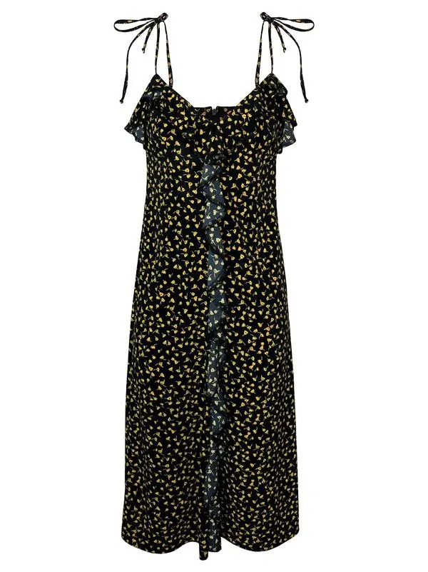 2KSTYLE Paola Floral Ruffled Slip Midi Dress Multicolor - Black/yellow