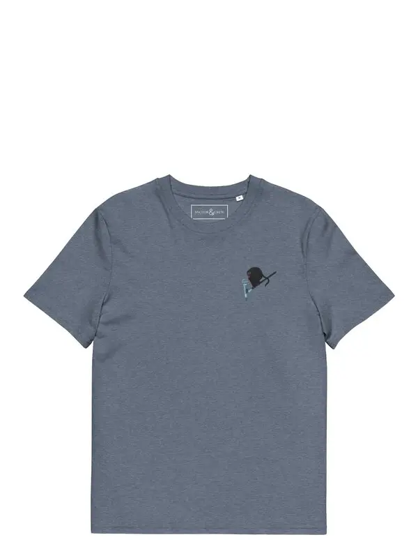 ANCHOR & CREW Heather Artist Monkey Organic Cotton Embroidered T-shirt - Blue