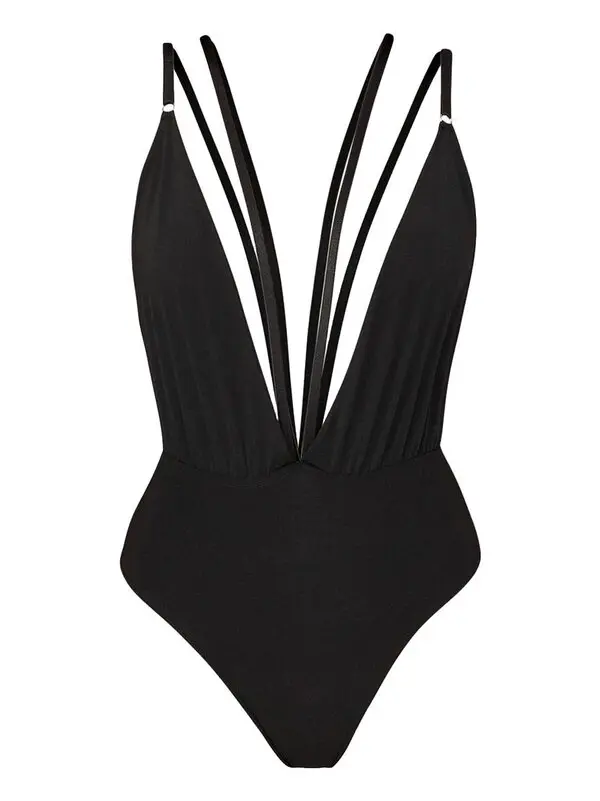 LIA ARAM Minimalist Double Strap Bodysuit - Black