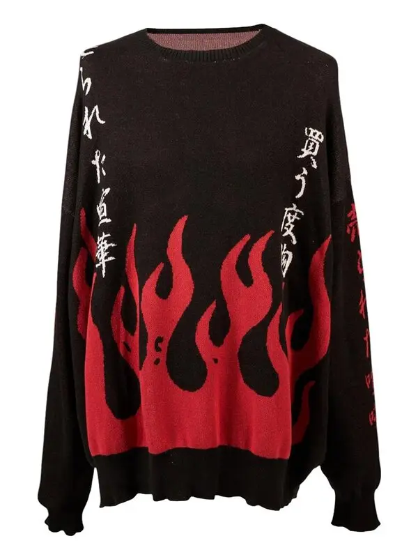 TOKKOU Black / Red Pullover Knit Sweater Fire - Black/red