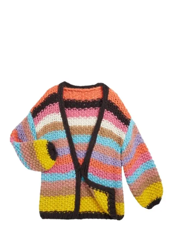 Saachi Rainbow Striped Knitted Cardigan - Brown