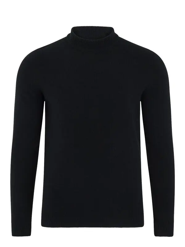 PAUL JAMES KNITWEAR Lambswool Arden Narrow Mock Turtle Neck Jumper - Black