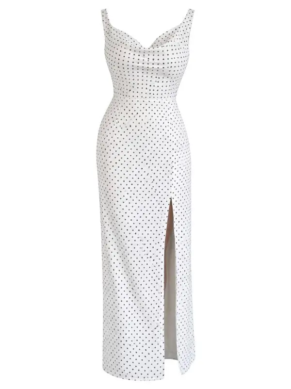 GIRL IN MIND Senna Asymmetric Double Cowl Maxi Dress Spot - White