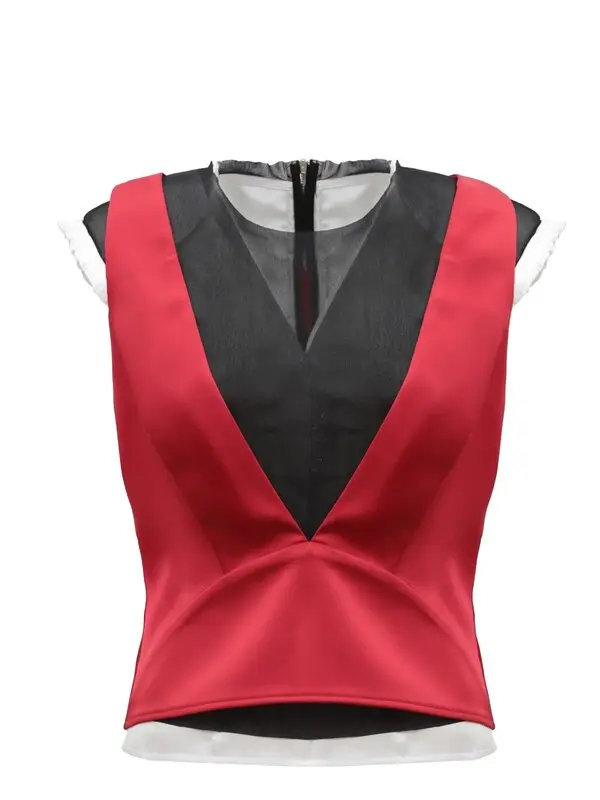 JULIA ALLERT Satin Blouse With Mesh And Shoulder Pads Red - Red/black