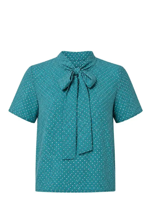 GUNDA HAFNER LTD Green / Blue Teal Polka Dot Short Sleeve Bow Shirt - Green/blue
