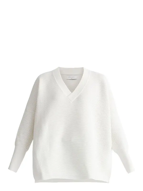 PAISIE V-neck Ribbed Jumper - White