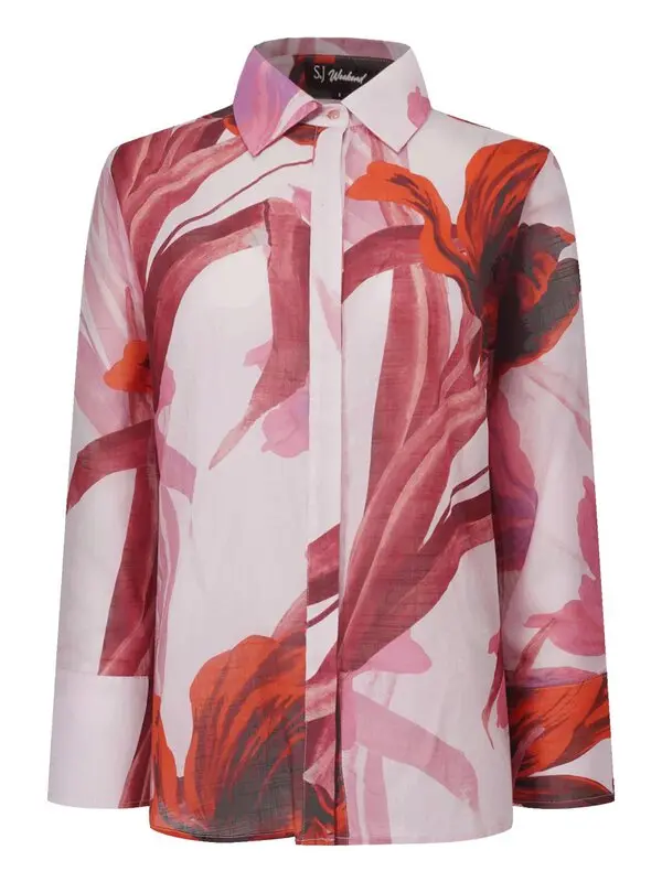 SMART AND JOY Long-sleeve Blouse With Floral Print - Pink