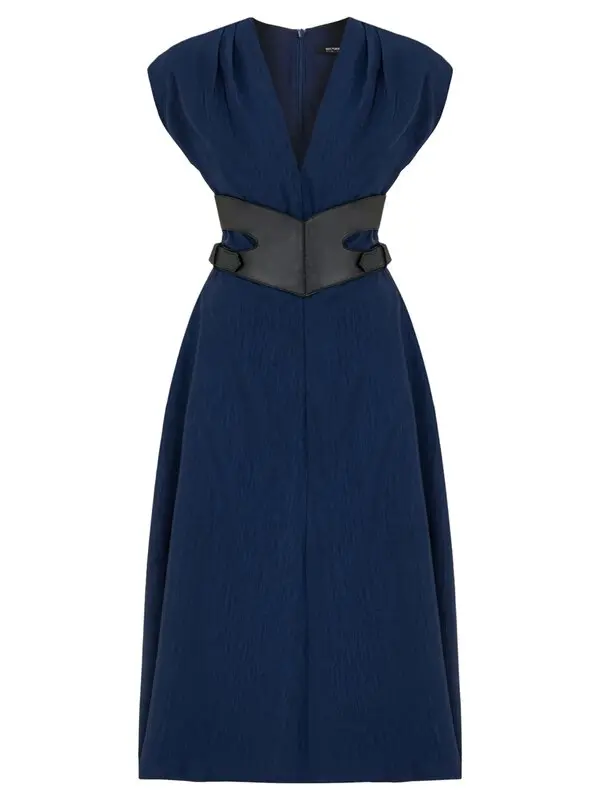 NOCTURNE V-neck Belted Midi Dress - Blue
