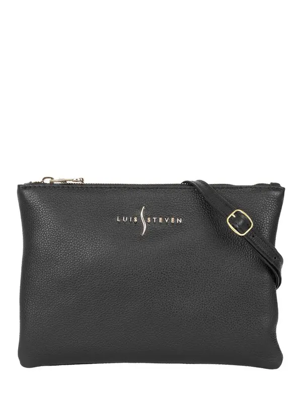 LUIS STEVEN Crossbody Pouch- Pebble Leather - Black