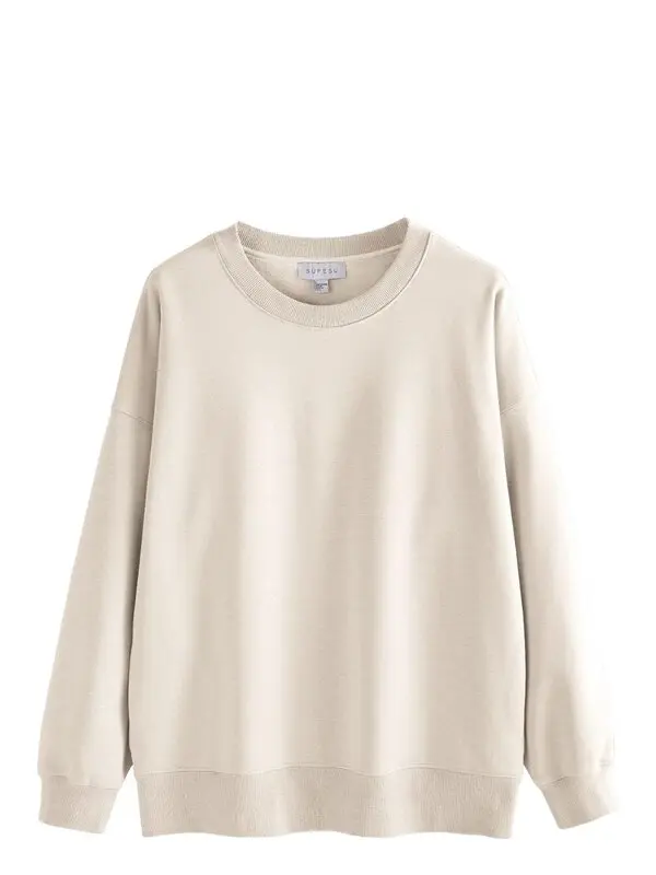 SUPESU Neutrals Cubby Sweater, Oversized Cosmic Latte & Cream - White