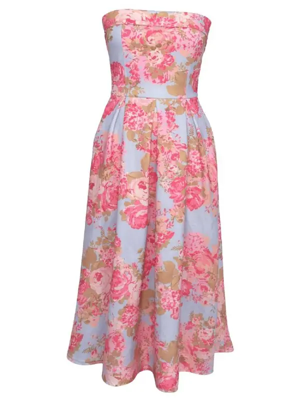 GIRL IN MIND Danni Strapless Bandeau Midi Dress Floral - Yellow