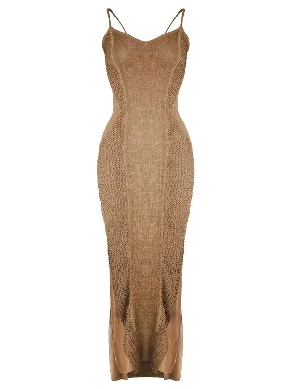 ZHENABIA Neutrals Armor Dress Desert Sand Boho Sexy Dress - Brown