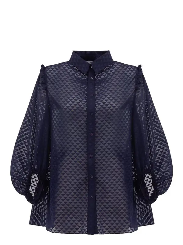GEORGETTE Deep Navy Veil Blouse - Blue
