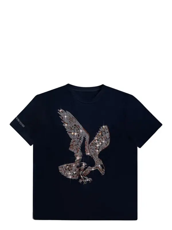 MIRACLES MANIFESTER Eagle Lucky Fengshui Rhinestoned T-shirt - Black