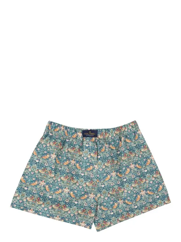 LE COLONEL Green / Neutrals / Red Liberty Emerald Strawberry Thief Boxer Shorts - Green/red