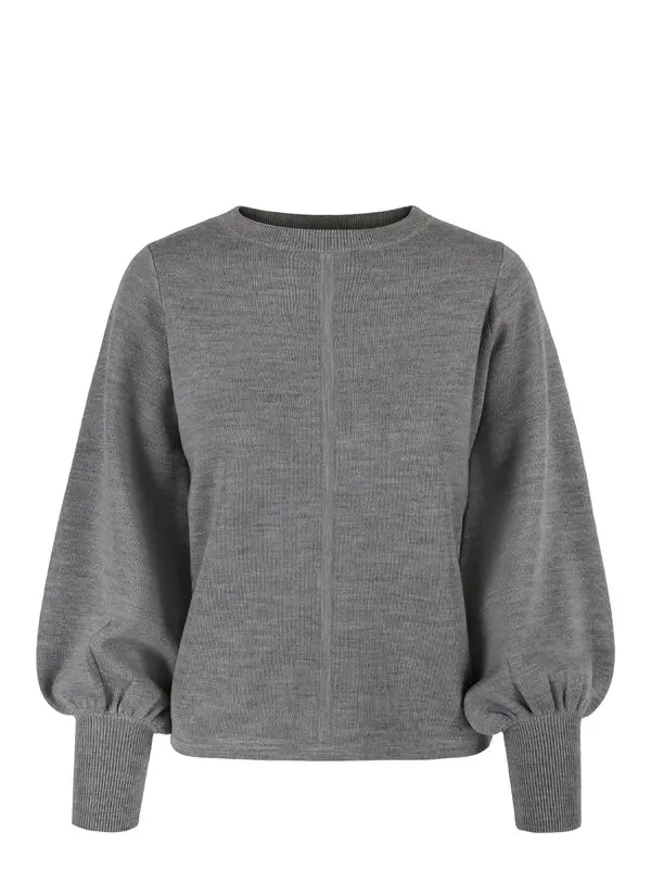 TIRILLM Alison" Merino Wool Sweater With Puffed Sleeves Melange - Grey