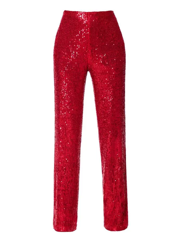 AGGI BY HALEWSKI Luca Brilliant Ruby High Waist Sequin Pants Long - Red