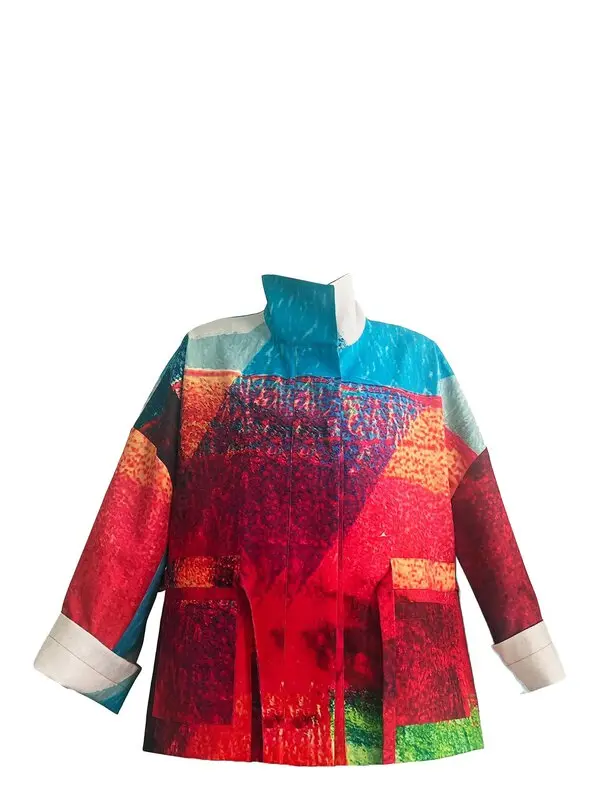 MAXJENNY Blue / Red Square Boxy Jacket Print Red Turquise - Blue/red