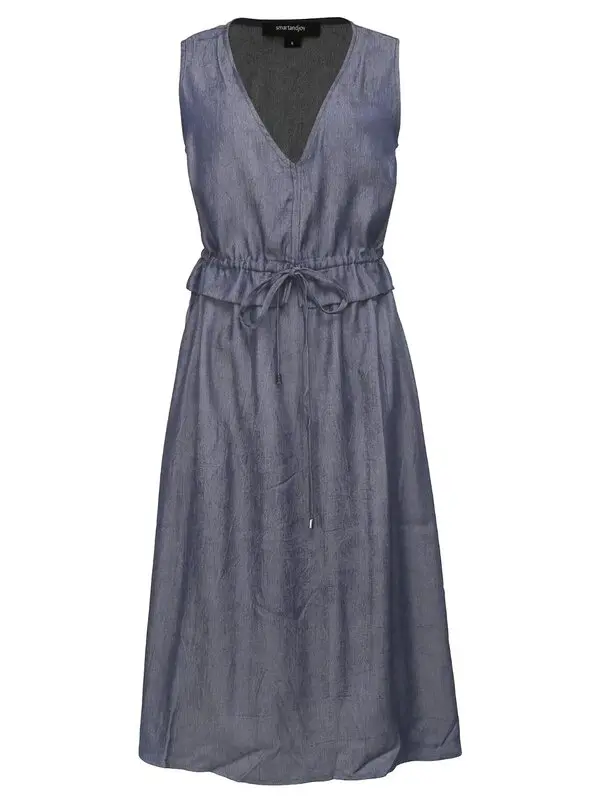 SMART AND JOY V-neckline Adjustable Waist Midi Dress - Blue