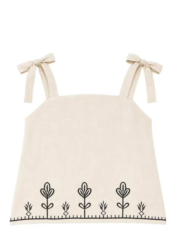 YUMI Neutrals Ivory Linen Mix Embroirdered Top - White