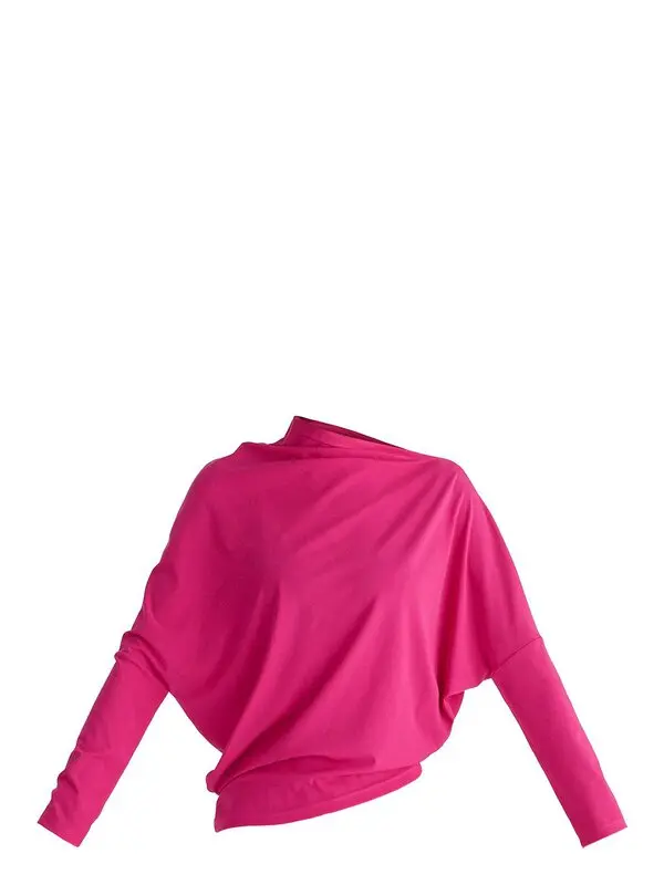 PAISIE Asymmetric Draped Lyocell Jersey Top In Hot - Pink