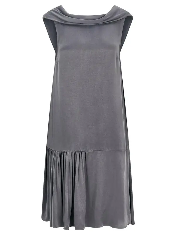 FEMPONIQ Roll Collar Dress With Cutaway Neck - Grey