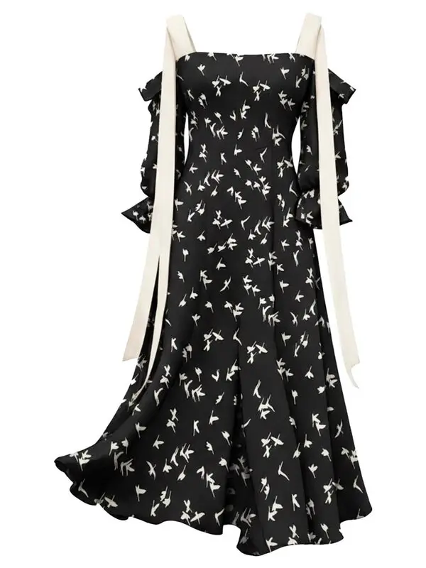 JULIA ALLERT Off-shoulder Midi Dress With Contrast Straps – Print - Black