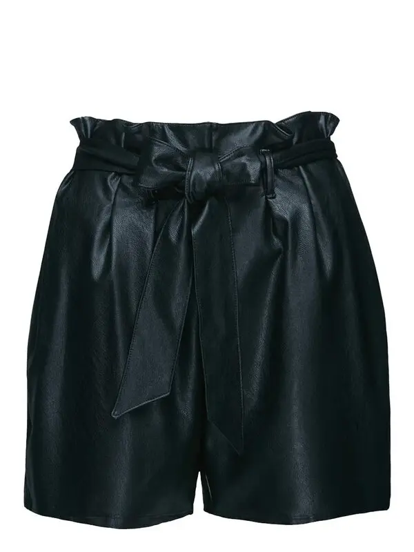 Commando Faux Leather Paperbag Short, Slg453 - Black