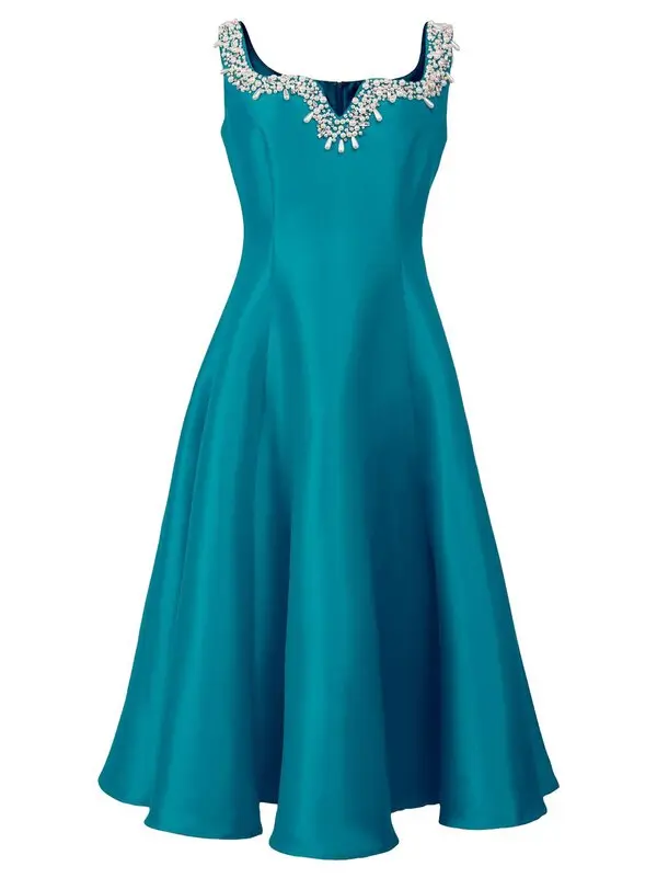 SMART AND JOY Sweetheart Cleavage Beaded Cocktail Dress Teal - Blue