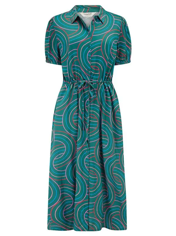 SUGARHILL BRIGHTON Cassandra Midi Shirt Dress Concentric Circles - Green