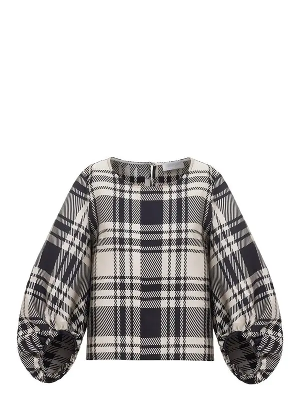 GEORGETTE Noir Grid Volume Top - Black