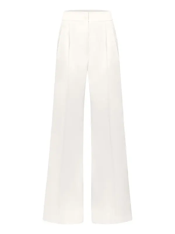 TIA DORRAINE High-waist Wide-leg Satin Trousers Pearl - White