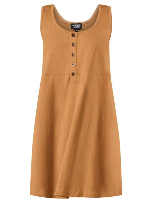 KNOWN SUPPLY Button Up Sleeveless Dress Leon Willow - Brown
