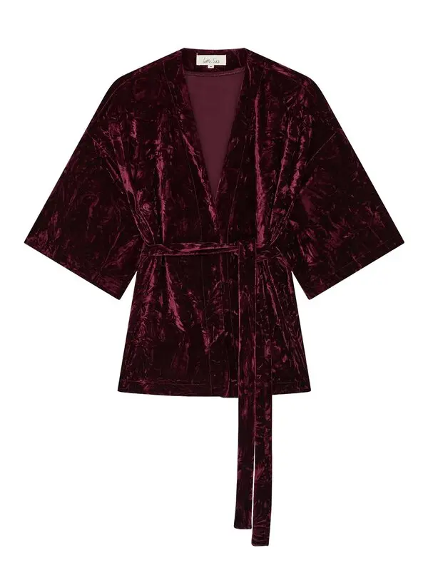 LITTLE LIES Lana Merlot Velvet Kimono - Red