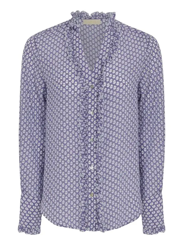 GUINEA Silk Top Pale & Cream Heart Print - Blue